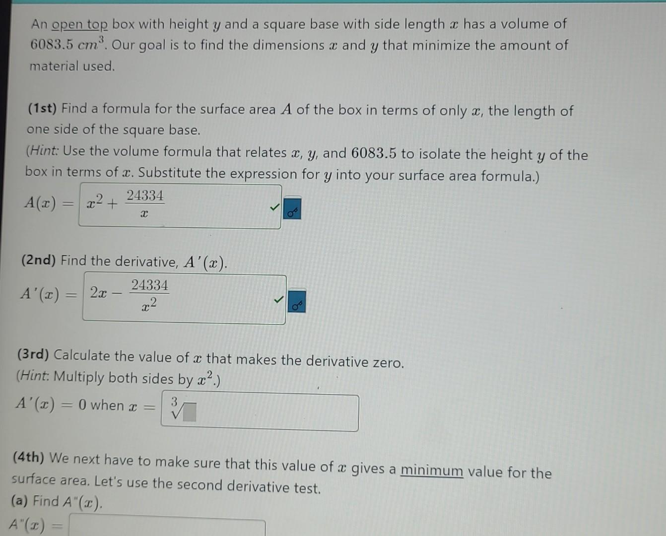 Solved An open top box with height \\( y \\) and a square | Chegg.com