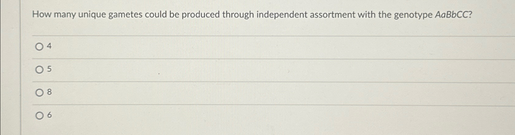 Solved How many unique gametes could be produced through | Chegg.com