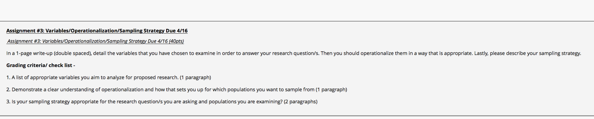 Solved Assignment #3: Variables/Operationalization/Sampling | Chegg.com