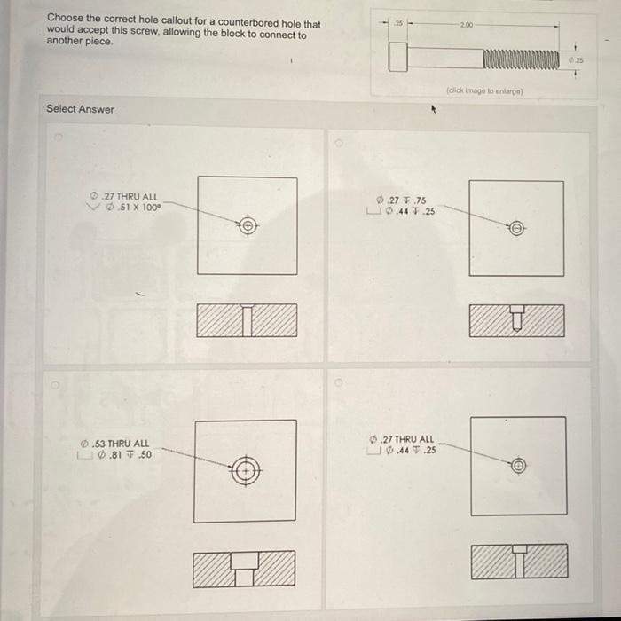 Solved 2.00 Choose the correct hole callout for a | Chegg.com