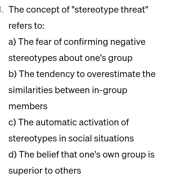 Solved psychology: The concept of "stereotype threat" refers | Chegg.com