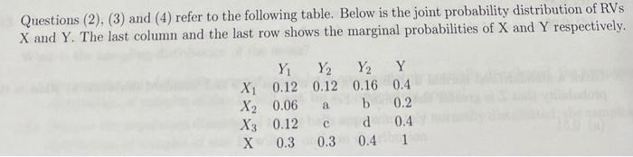 Solved Questions (2), (3) and (4) refer to the following | Chegg.com