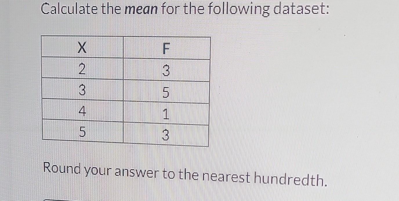 Solved Calculate the mean for the following dataset: Round | Chegg.com