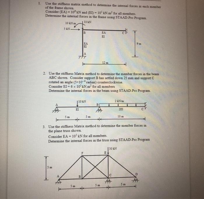 Solved 1. Use the stiffness matrix method to determine the | Chegg.com