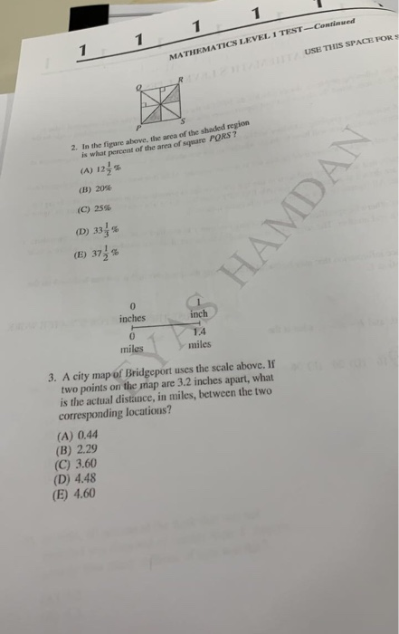 Solved 1 1 1 1 MATHEMATICS LEVEL 1 TEST-Continued USE THIS | Chegg.com