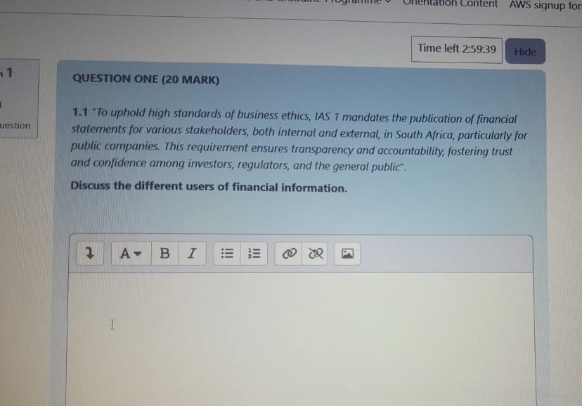Solved Time left 2:59:39QUESTION ONE (20 ﻿MARK)1.1 ﻿To | Chegg.com