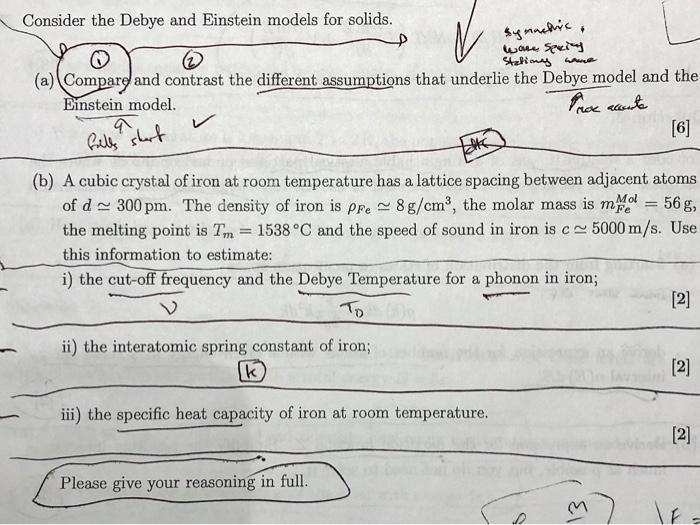 Solved Consider the Debye and Einstein models for solids. | Chegg.com
