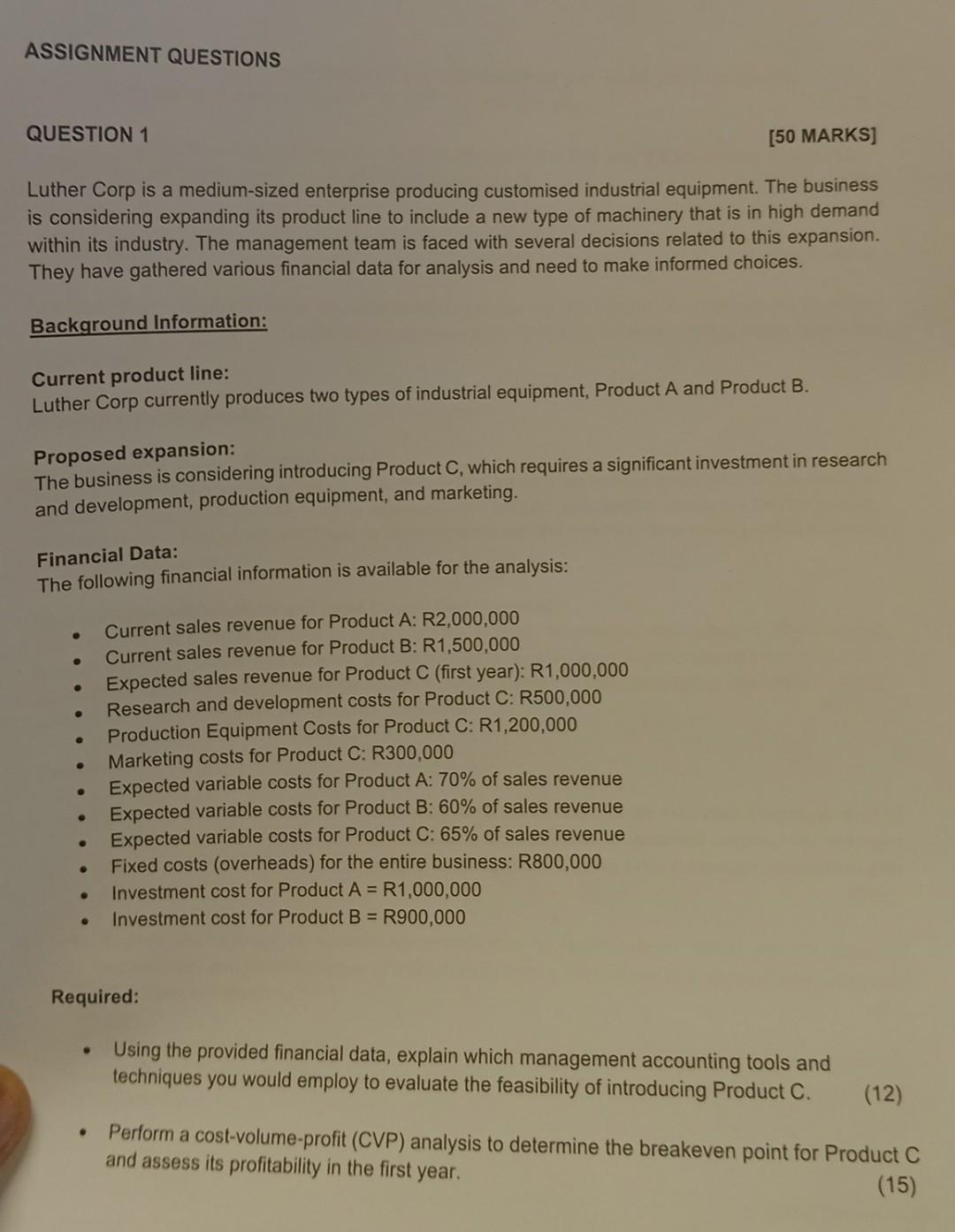 Solved ASSIGNMENT QUESTIONS QUESTION 1 [50 MARKS] Luther | Chegg.com