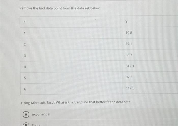 Remove the bad data point from the data set below: | Chegg.com