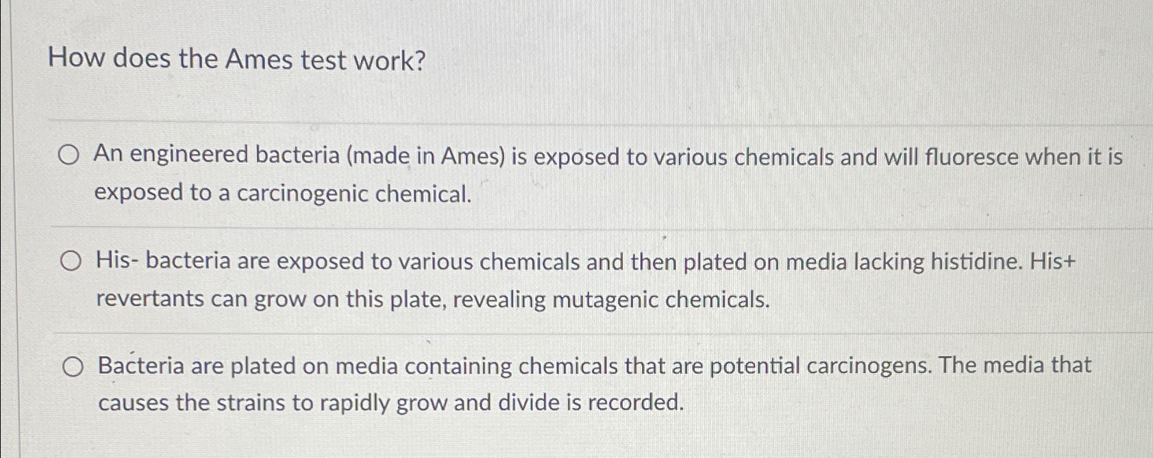 Solved How does the Ames test work?An engineered bacteria | Chegg.com