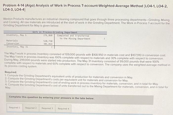 Solved Problem 4-14 (Algo) Analysis of Work in Process | Chegg.com