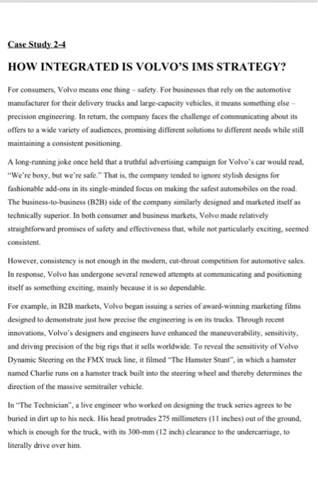 Solved Case Study 24 HOW INTEGRATED IS VOLVO'S IMS STRATEGY? | Chegg.com