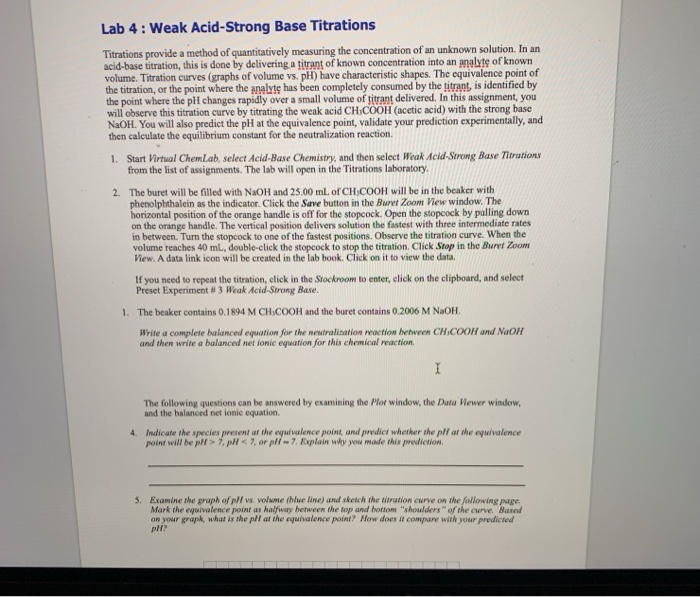 Solved Lab 4: Weak Acid-Strong Base Titrations Titrations | Chegg.com