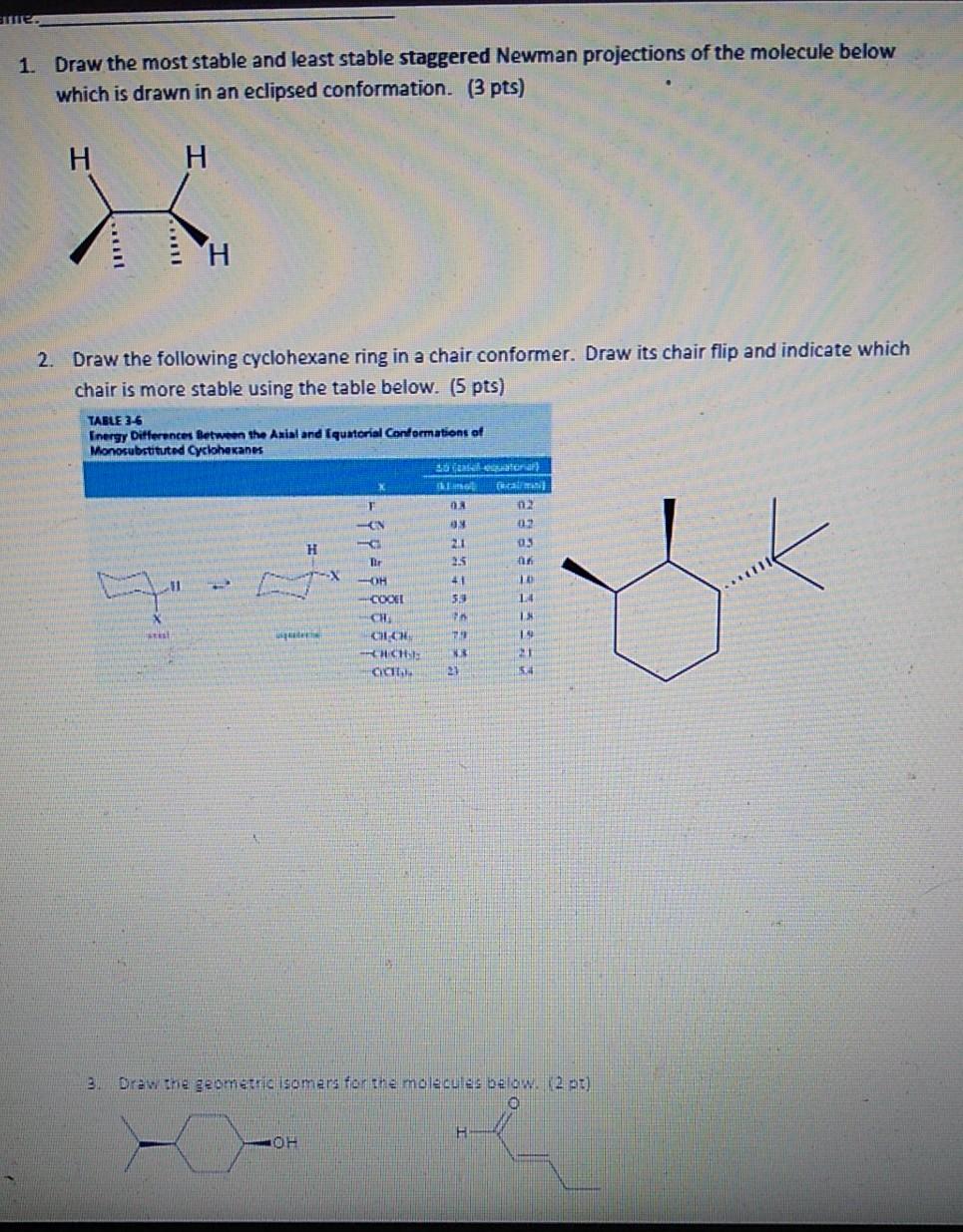 Solved 1. Draw the most stable and least stable staggered | Chegg.com