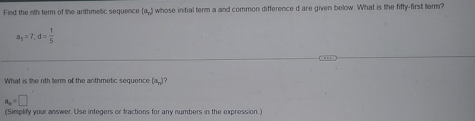 Solved Find the nth term of the arithmetic sequence {an} | Chegg.com