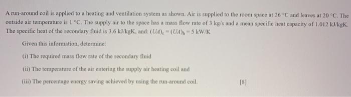 Solved A run-around coil is applied to a heating and | Chegg.com