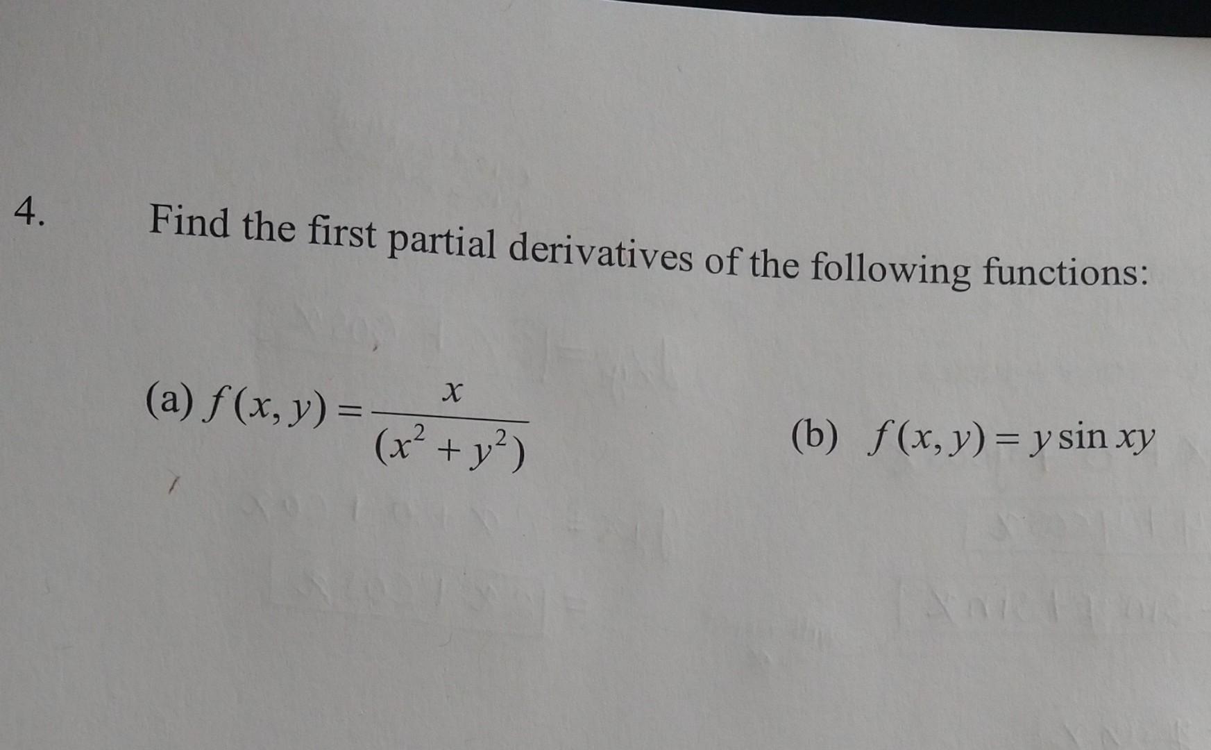 Solved Find the first partial derivatives of the following | Chegg.com