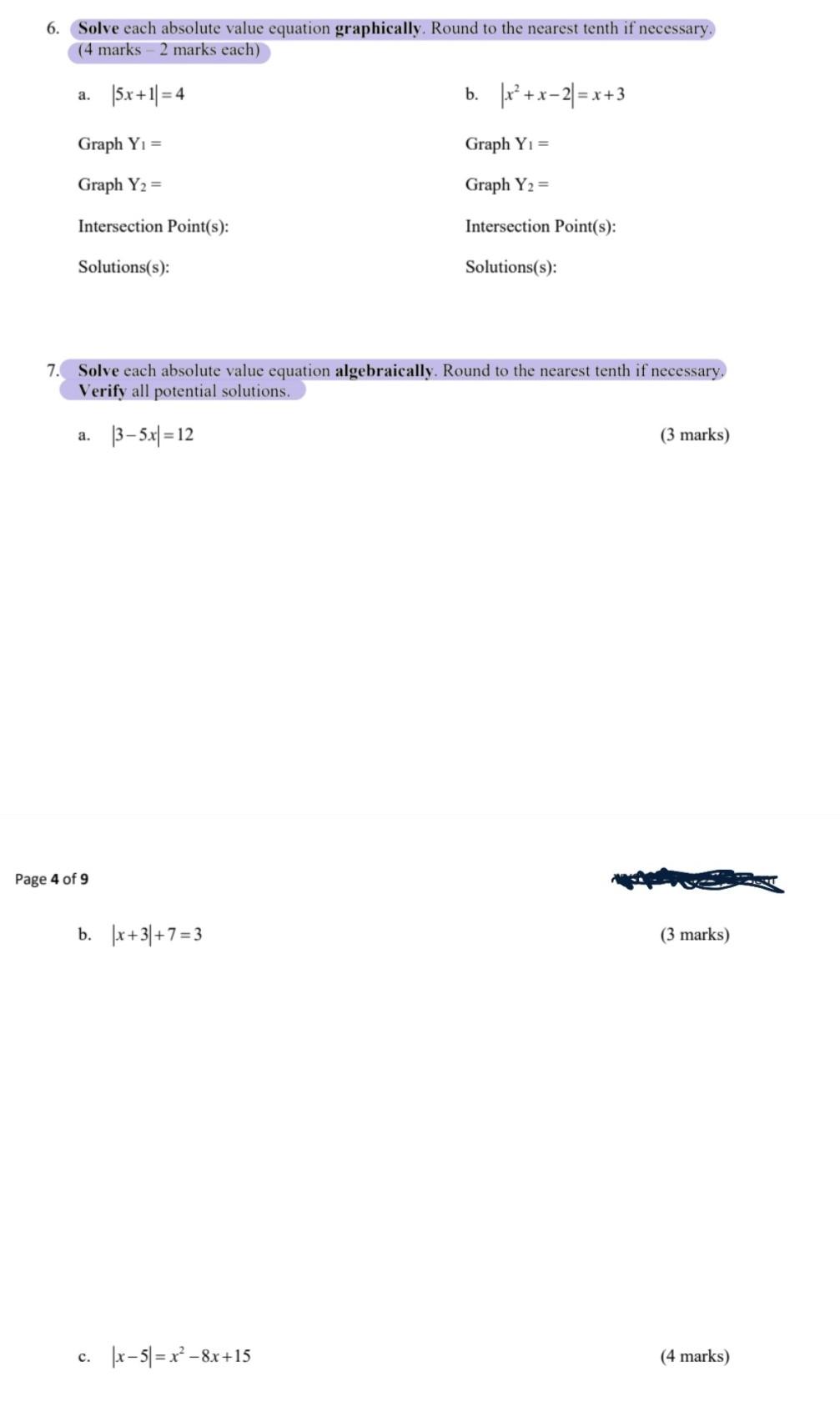Solved 6. Solve each absolute value equation graphically. | Chegg.com