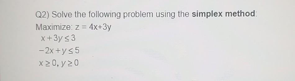 Solved Q2) Solve the following problem using the simplex | Chegg.com