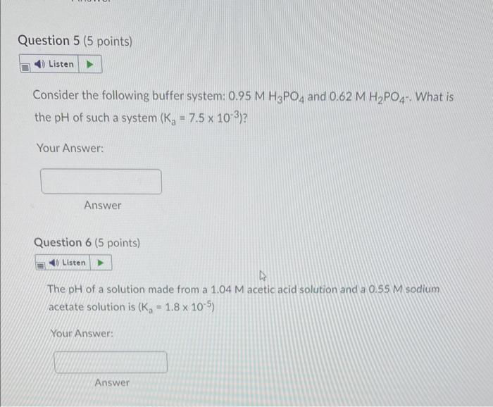 Solved Consider the following buffer system: 0.95MH3PO4 and | Chegg.com