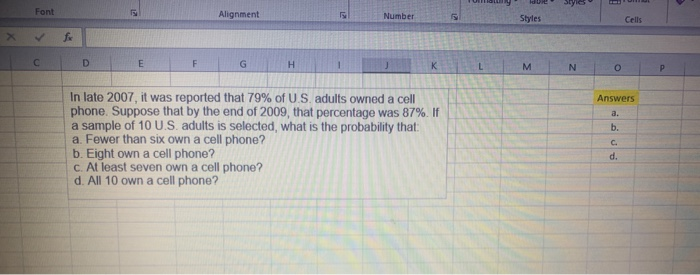 Solved Font Alignment Number Styles Cells f c с D E F G H K | Chegg.com