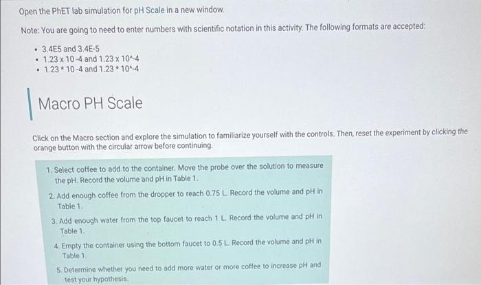 Solved Open the PhET lab simulation for pH Scale in a new | Chegg.com