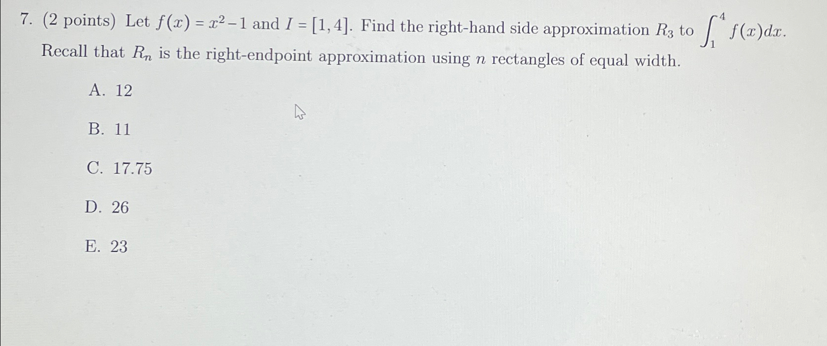 Solved (2 ﻿points) ﻿Let f(x)=x2-1 ﻿and I=[1,4]. ﻿Find the | Chegg.com