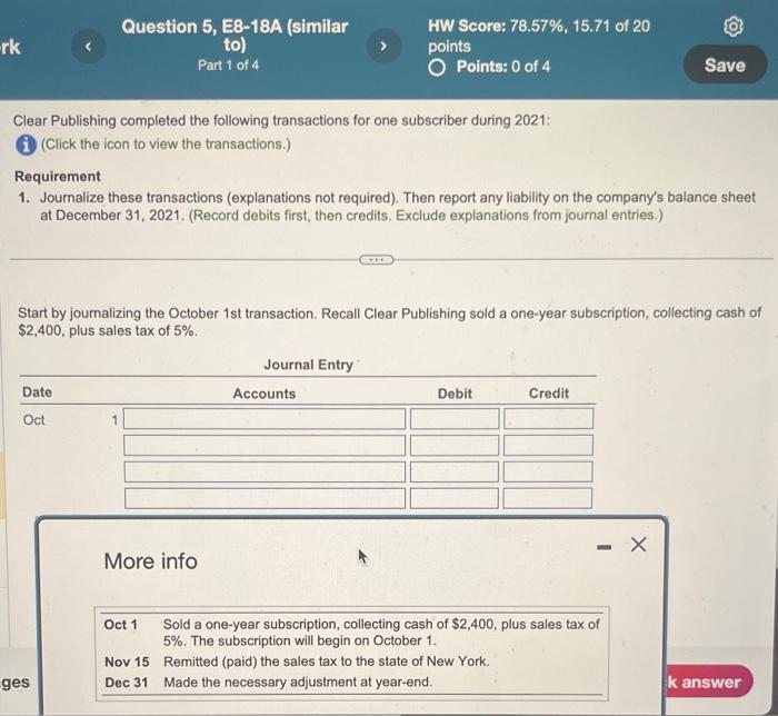 Solved Clear Publishing completed the following transactions | Chegg.com