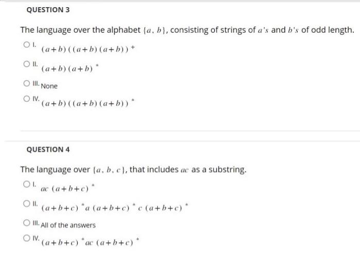 Solved (1∗0∗)∗ is equivalent to: 1. (0+1)* II. (1+0+)∗ III. | Chegg.com