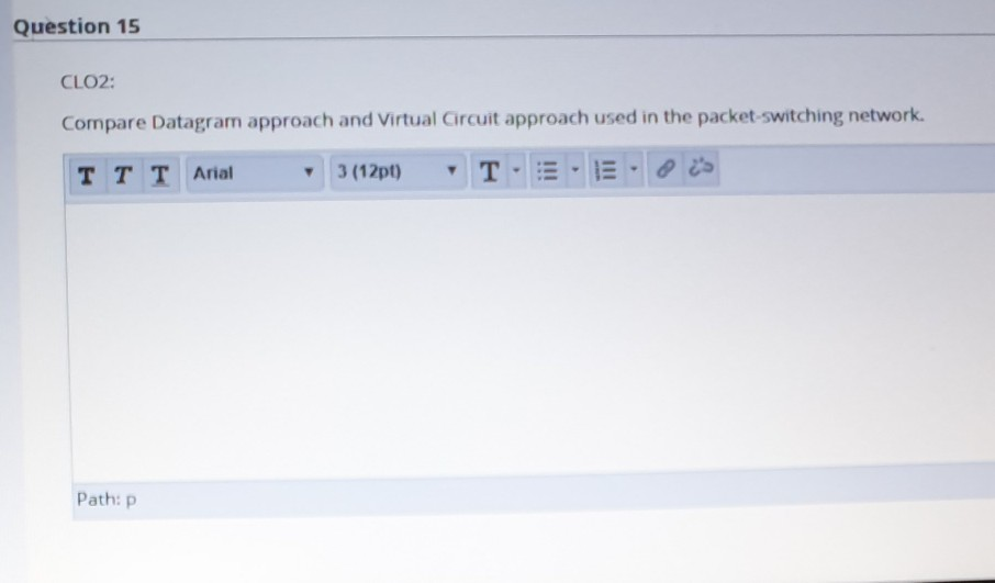 Solved Question 15 CLO2: Compare Datagram approach and | Chegg.com