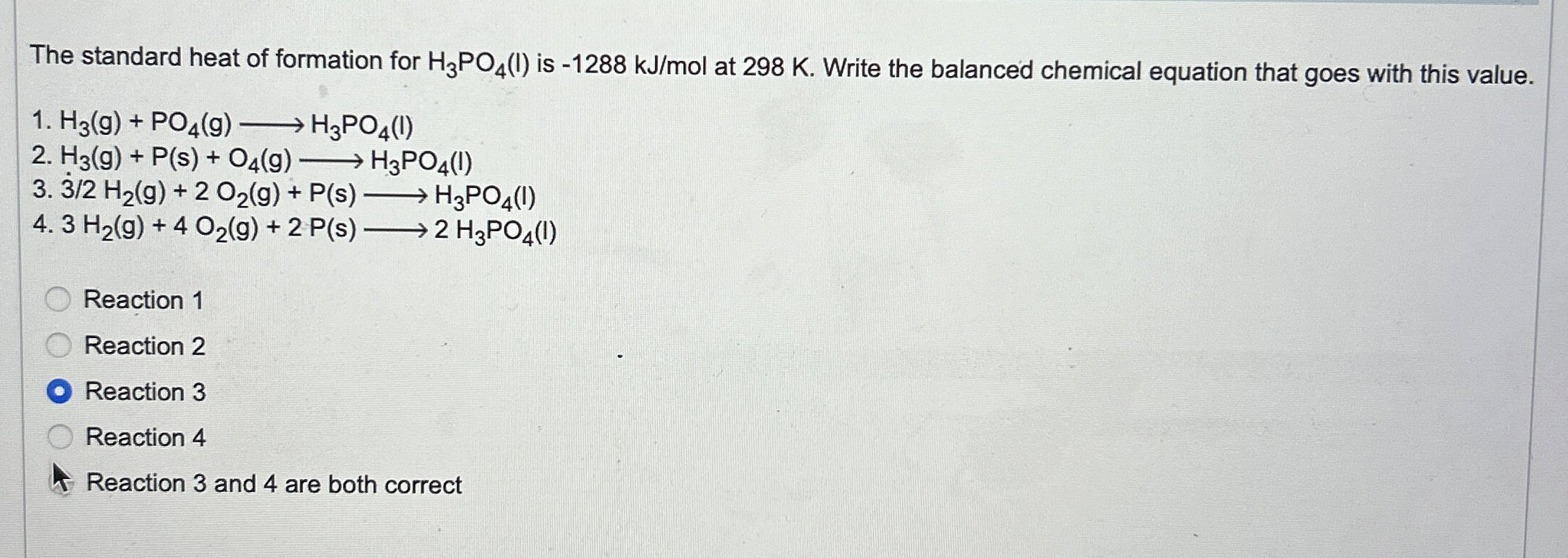Solved The standard heat of formation for H3PO4(I) ﻿is | Chegg.com