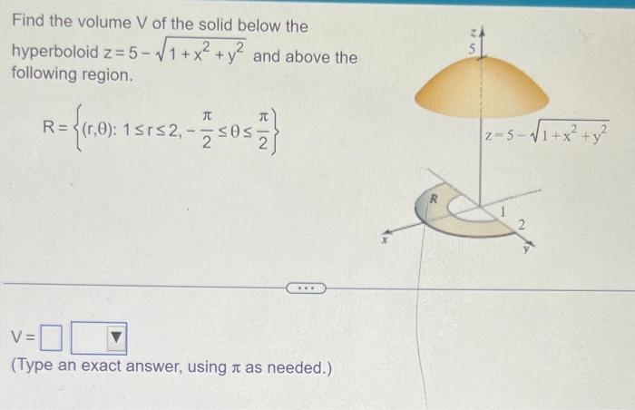 Solved Find the volume V of the solid below the hyperboloid | Chegg.com