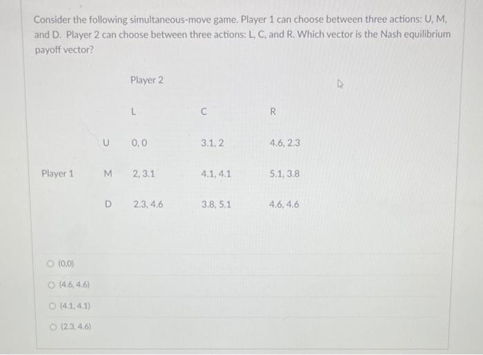 Solved Consider the following simultaneous-move game. Player | Chegg.com