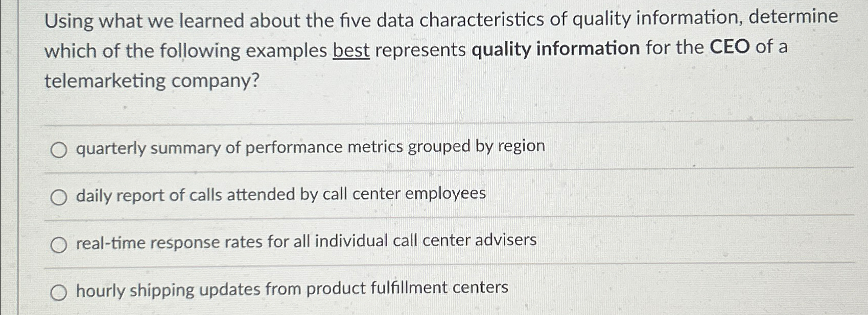 Solved Using what we learned about the five data | Chegg.com