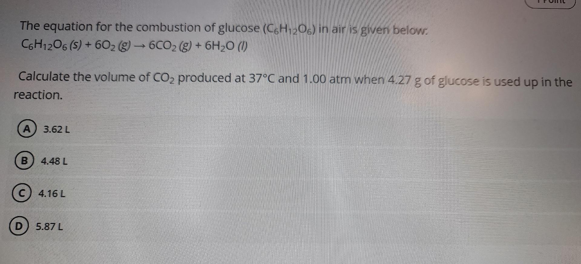 Solved The equation for the combustion of glucose (C6H1206) | Chegg.com