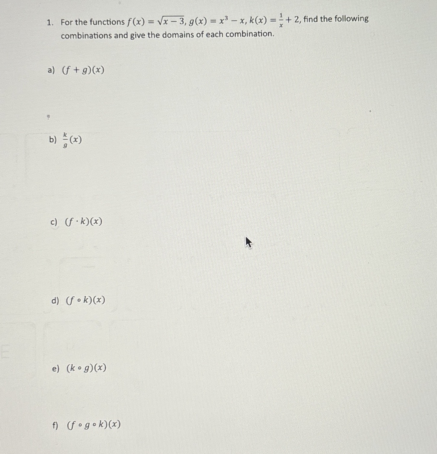 Solve all steps in depthFor the functions | Chegg.com