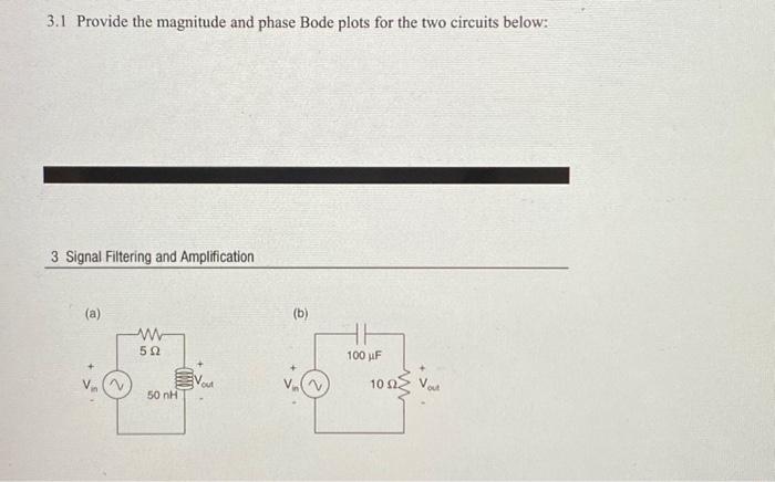 Solved 3.1 Provide the magnitude and phase Bode plots for | Chegg.com