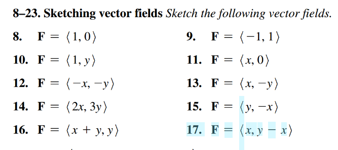 Solved Just do number 17. 8-23. ﻿Sketching vector fields | Chegg.com