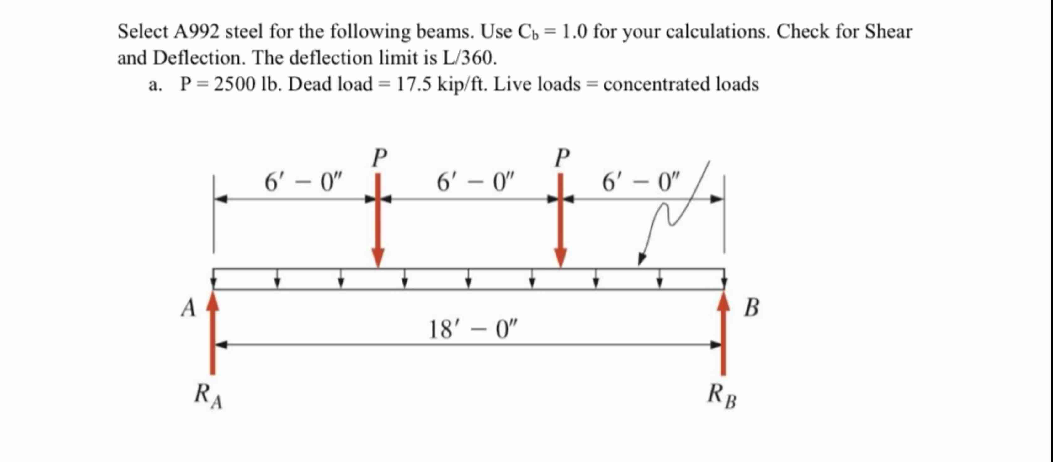 Select A992 ﻿steel for the following beams. Use | Chegg.com