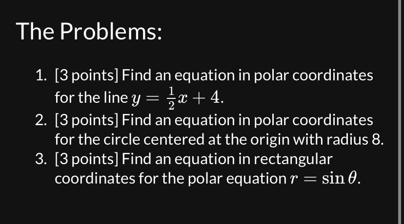 Solved The Problems:[3 ﻿points] ﻿Find an equation in polar | Chegg.com