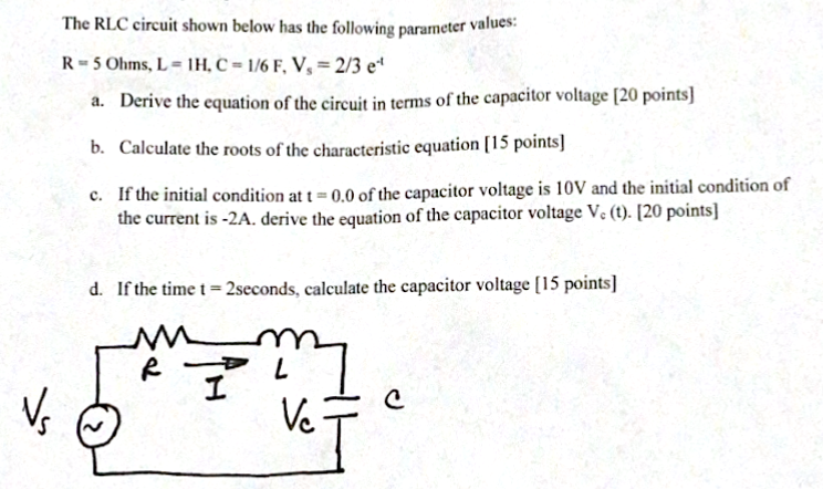 Solved The RLC circuit shown below has the following | Chegg.com