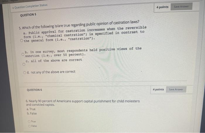 Solved Question completion Status: 4 points Save Answ | Chegg.com