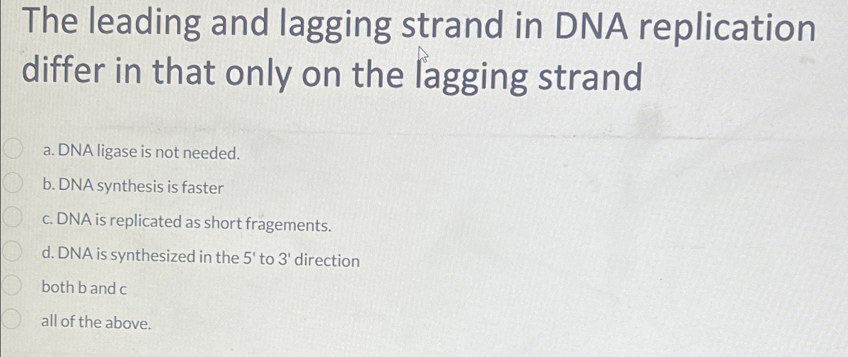 Solved The leading and lagging strand in DNA replication | Chegg.com