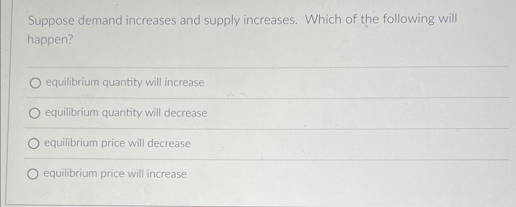 Solved Suppose demand increases and supply increases. Which | Chegg.com