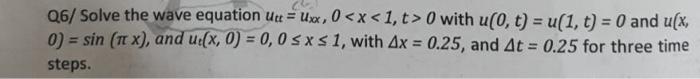 Solved Q6/ Solve the wave equation utt=uxx,00 with | Chegg.com