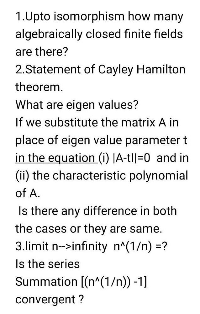 Solved 1.Upto isomorphism how many algebraically closed | Chegg.com