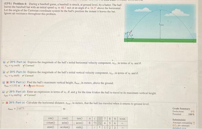 Solved (13\%) Problem 4: During a baseball game, a baseball | Chegg.com