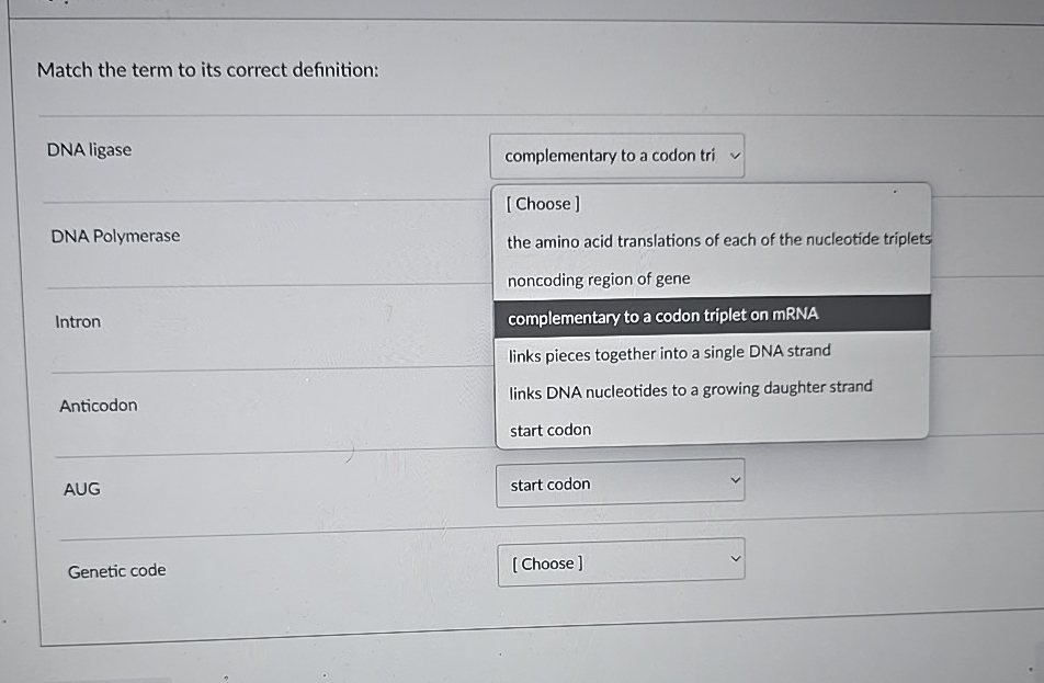 Solved Match the term to its correct definition:DNA | Chegg.com