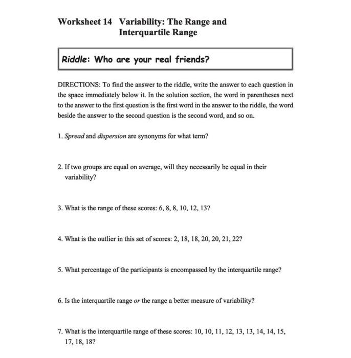 Solved Worksheet 14 Variability: The Range and Interquartile | Chegg.com