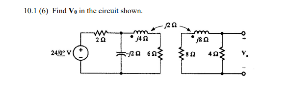 Solved 10.1 (6) ﻿Find V0 in ﻿the circuit shown.10.1 (6) | Chegg.com